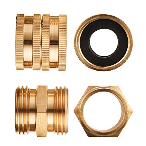 PWACCS Garden Hose Adapter, Male to Male, Female to Female, 3/4 Inch Solid Brass Hose Connectors Adapters, 4-Pack with Extra 4 Washers