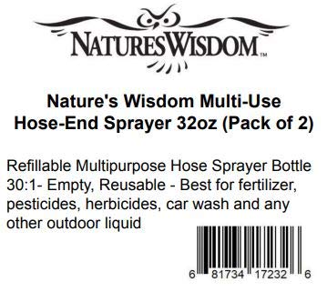 Multi-Use Lawn Hose-End Sprayer 32oz (Pack of 2) Empty Refillable Bottle (Natural, Clear), 30:1 Sprayer, Reusable - Best for Fertilizer, pesticides, herbicides, car wash and Any Other Outdoor Liquid