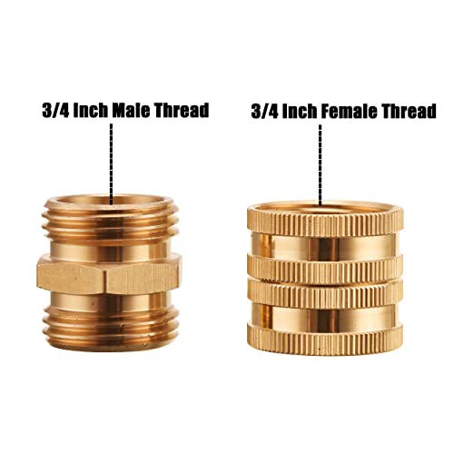 PWACCS Garden Hose Adapter, Male to Male, Female to Female, 3/4 Inch Solid Brass Hose Connectors Adapters, 4-Pack with Extra 4 Washers