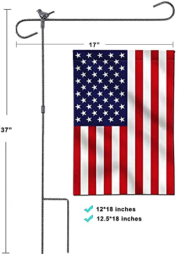 hereex Garden Flag Pole Holder Stand with Bird, Bird Flag Pole Stand for Small Garden Flag 12 x 18, Backyard Flag Stand Heavy Duty Wrought Iron Durable Powder Coating No Flag Black