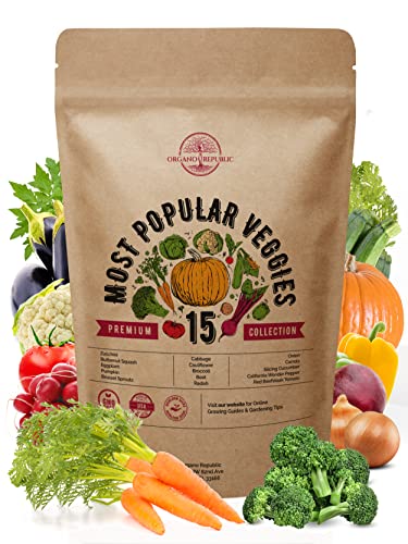 15 Heirloom Vegetable Seeds for Planting Home Garden | 1600+ Non GMO Seeds for Planting Vegetables and Fruits Outdoors & Indoors in Bulk Variety Pack | Gardening Veggie Seeds: Onion, Tomato, Pepper
