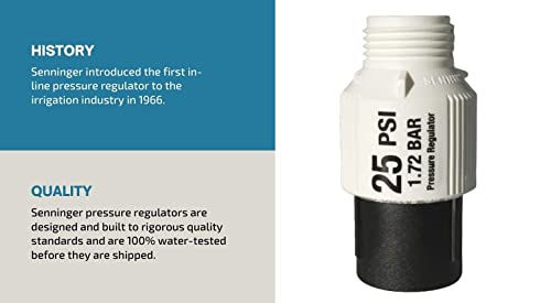 Senninger Pressure Regulator 25 PSI 3/4" Hose Thread Drip Irrigation Pressure Reducer Low Flow Valve - Landscape Grade High Performance