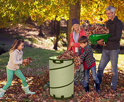 Collapsible -30 Gallon Canvas Garden Waste Bag -Pop-up Bucket Reusable Yard Leaf Bag Holder- Heavy Duty Hardshell Bottom β with Drain Holes for Lawn Pool Garden Camping Trash Debris Bag with Handles