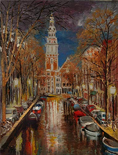 (SOLD) Winter's Arrival, Amsterdam - canal of the Netherlands by internationally renown painter Yary Dluhos