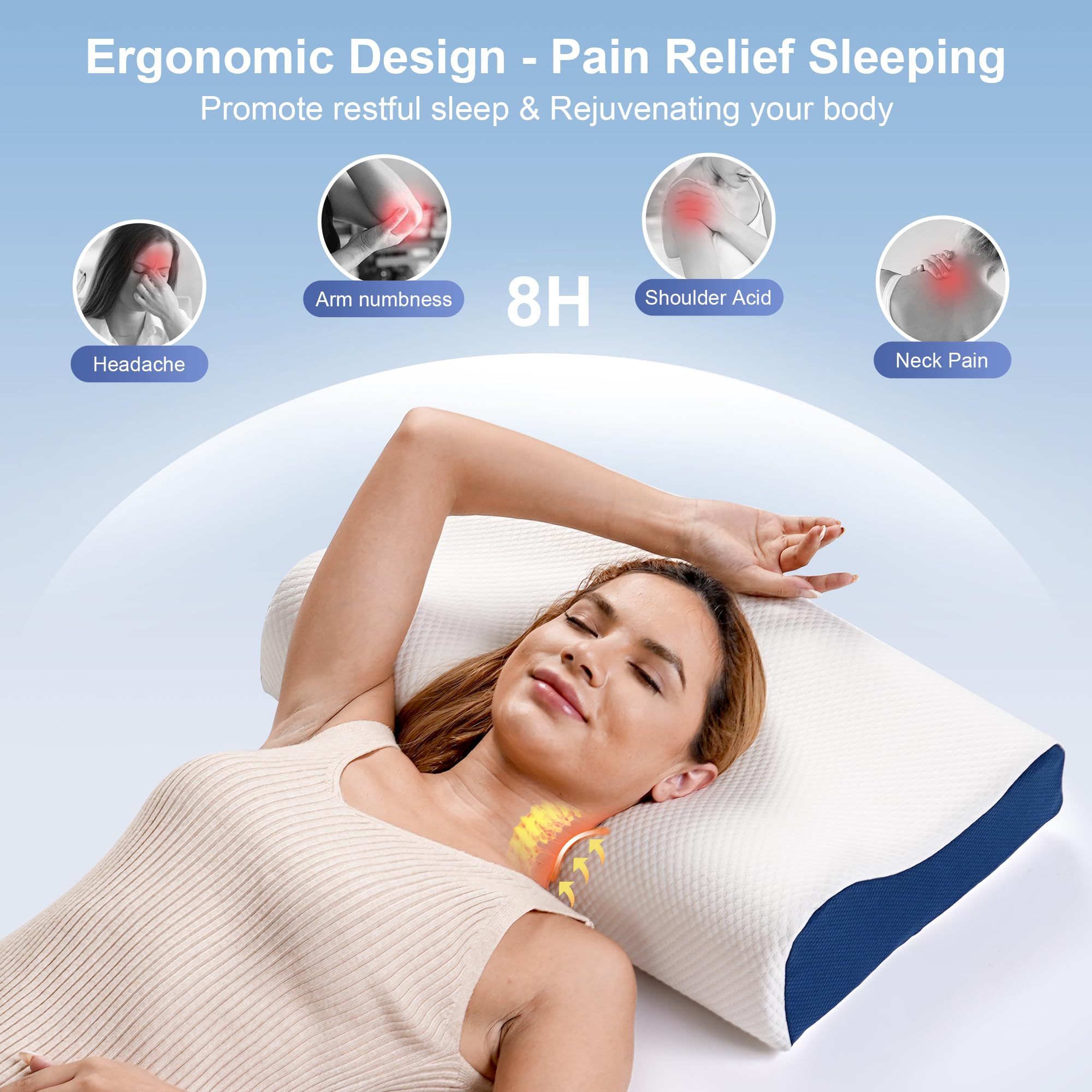 Memory Foam Pillows for Sleeping - Cervical Pillow for Neck and Shoulder Pain Relief, Side Sleeper Pillow Ergonomic Contour Orthopedic Neck Support Pillows for Side Back Stomach Sleepers, Mom Dad Gift