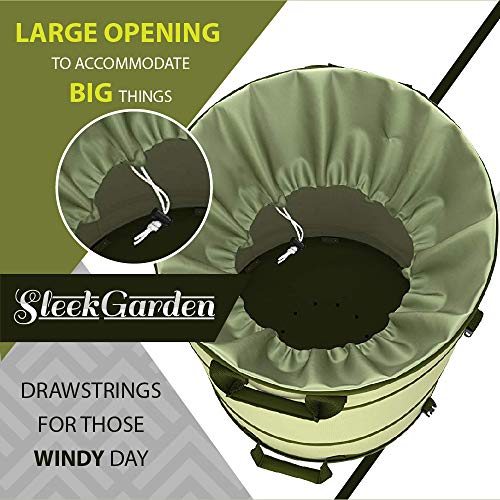 Collapsible -30 Gallon Canvas Garden Waste Bag -Pop-up Bucket Reusable Yard Leaf Bag Holder- Heavy Duty Hardshell Bottom β with Drain Holes for Lawn Pool Garden Camping Trash Debris Bag with Handles