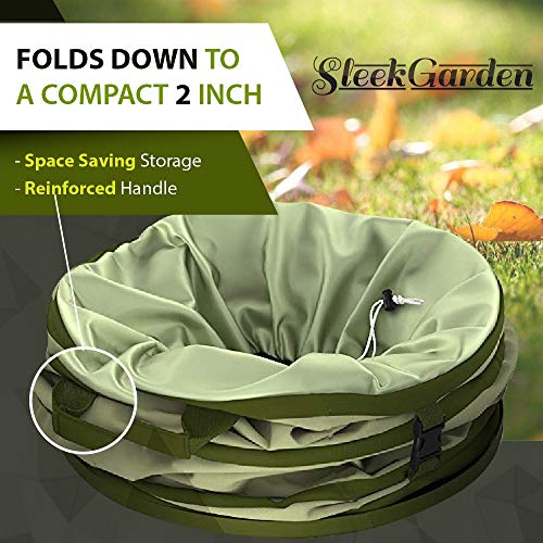Collapsible -30 Gallon Canvas Garden Waste Bag -Pop-up Bucket Reusable Yard Leaf Bag Holder- Heavy Duty Hardshell Bottom β with Drain Holes for Lawn Pool Garden Camping Trash Debris Bag with Handles
