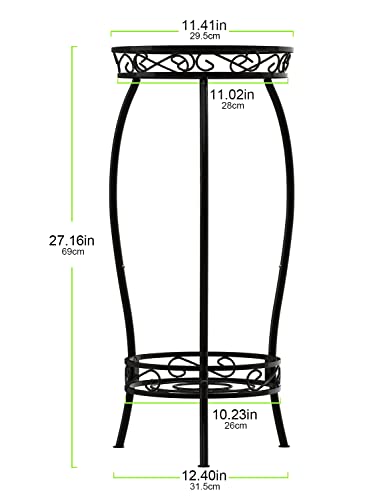 Bextcok 27inch Tall Metal Plant Stand Rustproof Decorative Wrought Iron Flower Pot Rack 2 Tier Supports for Small Double Plants Indoor Outdoor Patio Corner Garden, Black