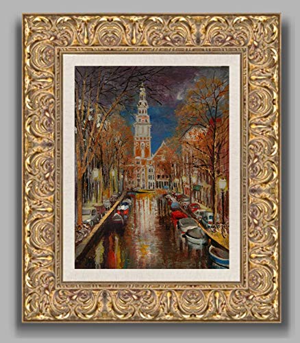 (SOLD) Winter's Arrival, Amsterdam - canal of the Netherlands by internationally renown painter Yary Dluhos