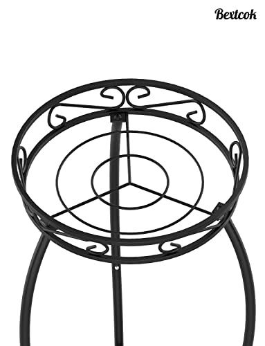 Bextcok 27inch Tall Metal Plant Stand Rustproof Decorative Wrought Iron Flower Pot Rack 2 Tier Supports for Small Double Plants Indoor Outdoor Patio Corner Garden, Black