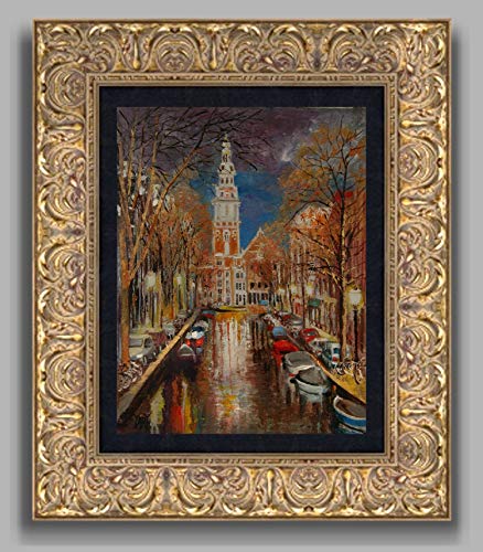 (SOLD) Winter's Arrival, Amsterdam - canal of the Netherlands by internationally renown painter Yary Dluhos