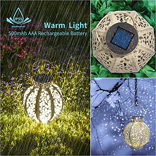 Generep Solar Lanterns, Retro Metal Solar Lights with Handle, 4 Lumen Sun Powered Garden LED Decorative Lighting for Yard, Tree Fence, Patio, Lawn, Balcony and Terrace(2 Pack)