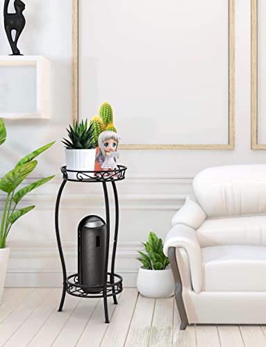 Bextcok 27inch Tall Metal Plant Stand Rustproof Decorative Wrought Iron Flower Pot Rack 2 Tier Supports for Small Double Plants Indoor Outdoor Patio Corner Garden, Black