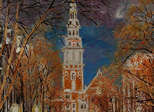 (SOLD) Winter's Arrival, Amsterdam - canal of the Netherlands by internationally renown painter Yary Dluhos