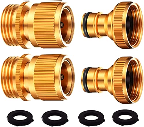 DIRECT MFG Garden Hose Quick Connect - Solid Brass, No Leakage, No Rusting, No Breakage - Easy, Quick Disconnect Water Hose Fittings for Garden Hose Connector - 3/4 Inch GHTÂ (2 Sets)