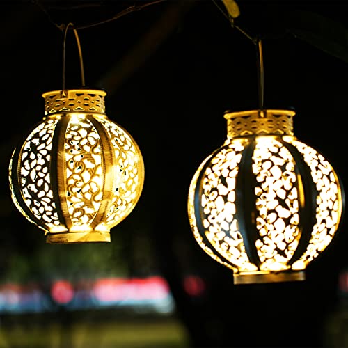 Generep Solar Lanterns, Retro Metal Solar Lights with Handle, 4 Lumen Sun Powered Garden LED Decorative Lighting for Yard, Tree Fence, Patio, Lawn, Balcony and Terrace(2 Pack)