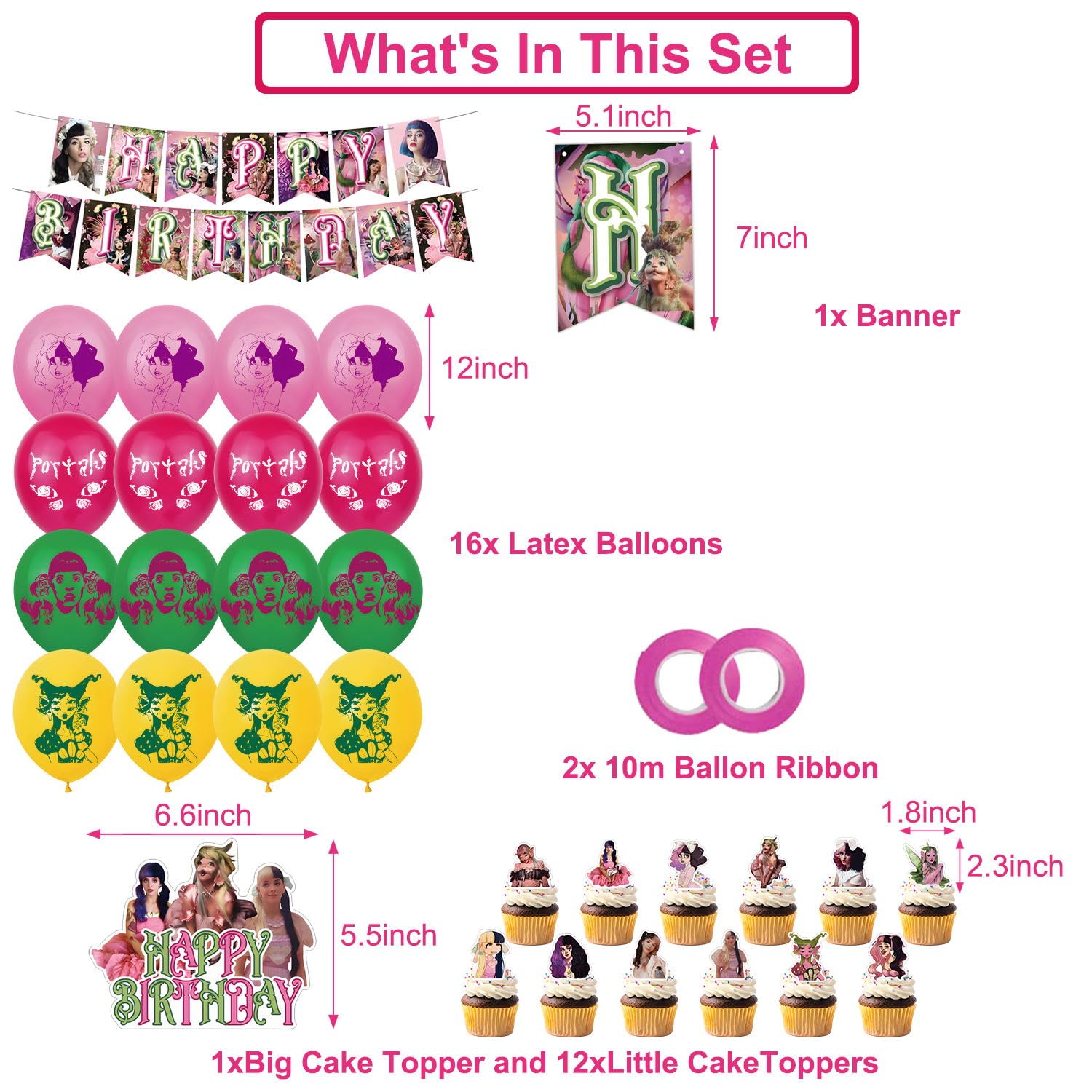 Birthday Party Decorations For Melanie,Party Supplies Set Including Birthday Banner,Cupcake Topper and Balloons
