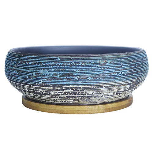 ARTKETTY Succulent Pots, 8 Inch Large Succulent Planters with Drainage Ceramic Bonsai Pot with Tray for Indoor Outdoor Plants Garden Decorative Cactus Flower Plant Container Bowl
