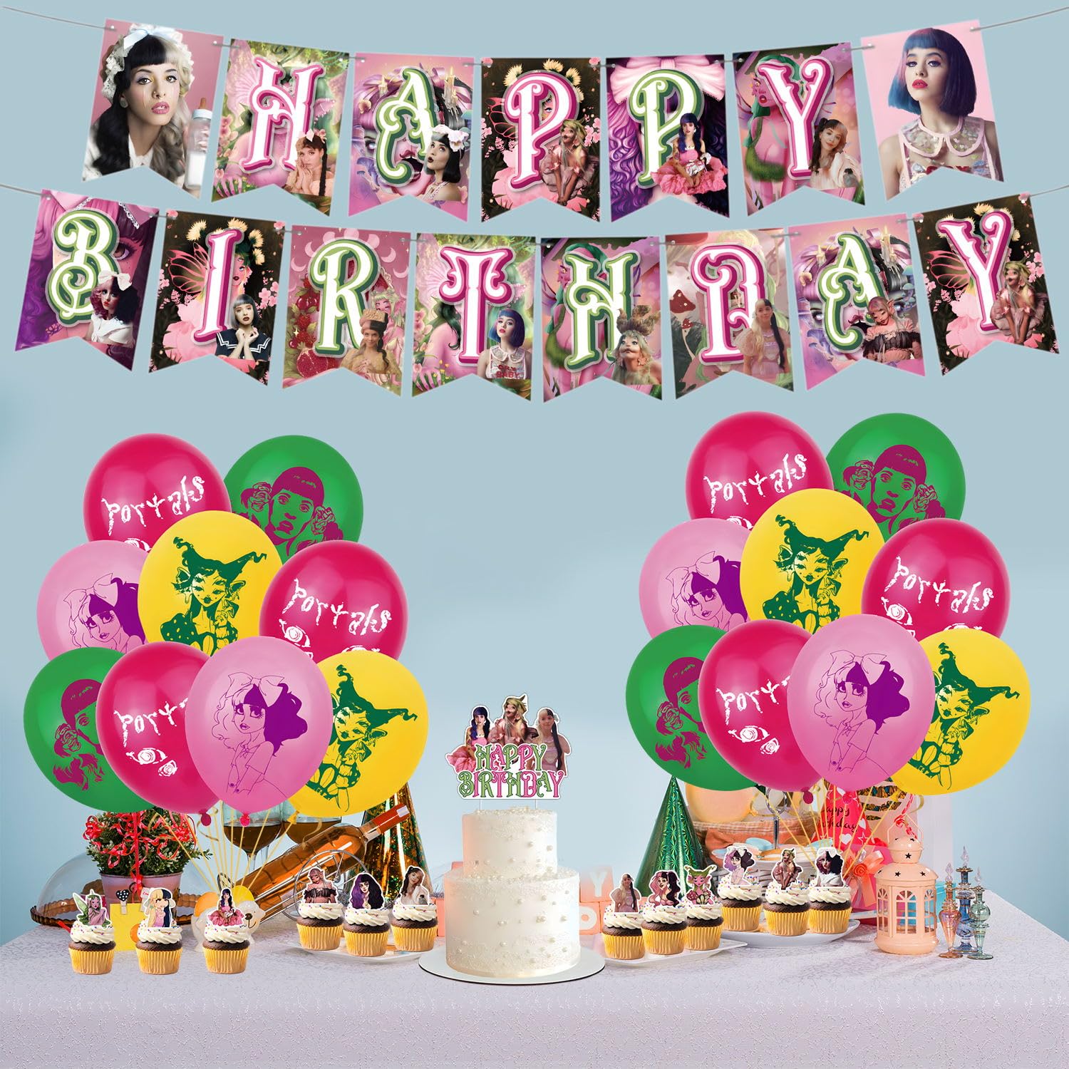 Birthday Party Decorations For Melanie,Party Supplies Set Including Birthday Banner,Cupcake Topper and Balloons