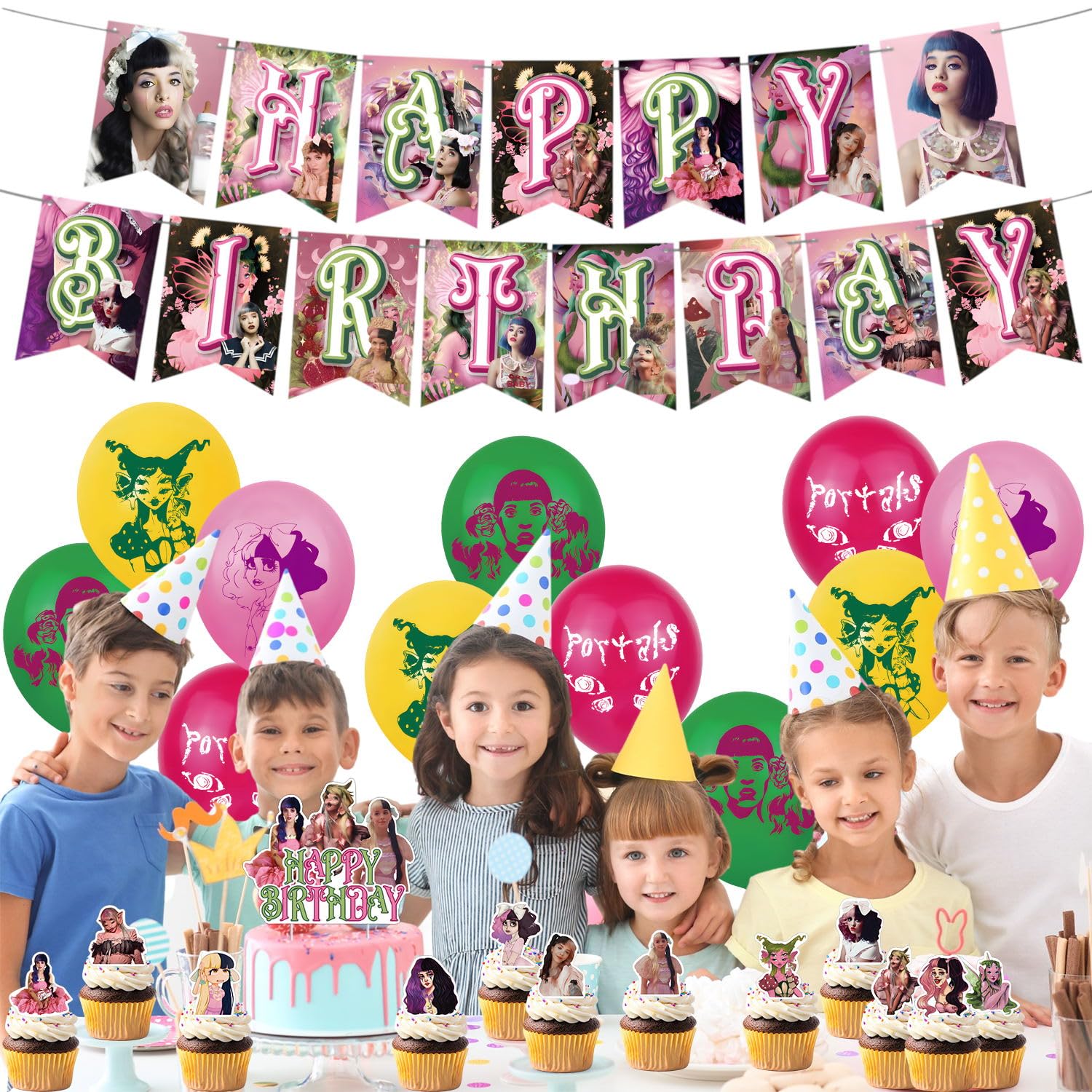 Birthday Party Decorations For Melanie,Party Supplies Set Including Birthday Banner,Cupcake Topper and Balloons
