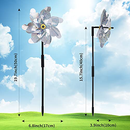 BATTIFE 10 Pack Reflective Pinwheels for Yard and Garden, Pre-Installed Bird Blinder Sparkly Pin Wheel, Scare Birds & Animal Away Wind Spinner (Sliver)