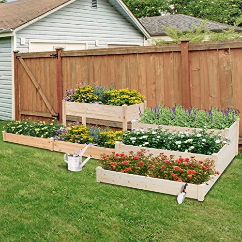 Crownland Outdoor Gardens 8 ft Raised Garden Bed Wooden Garden Box Patio Raised Beds Backyard Elevated Garden Bed Planter Box Grow Vegetables Fruits Herb Yard Fast Easy Assembly