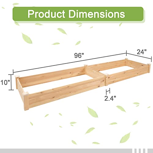Crownland Outdoor Gardens 8 ft Raised Garden Bed Wooden Garden Box Patio Raised Beds Backyard Elevated Garden Bed Planter Box Grow Vegetables Fruits Herb Yard Fast Easy Assembly