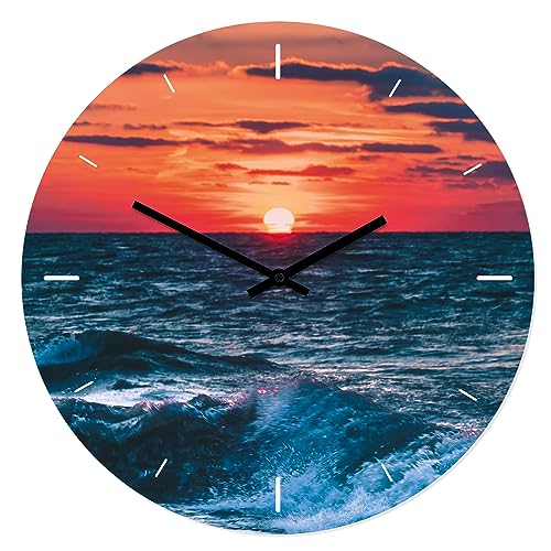 Soul Décor Sea Sunset Wall Clock, Silent Non-Ticking, Battery Operated Kitchen Clock, Aluminum Composite Face, Suitable for Offices, Bedrooms, and Bathrooms 12 Inch Round