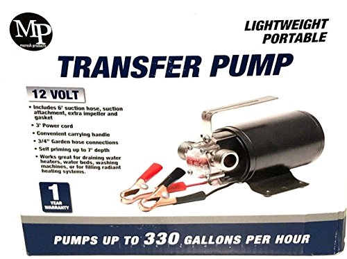 12-volt DC 1/10th HP 330 GPH Battery Powered Portable Mini Water Transfer Utility Pump with Metal Connectors for Standard 3/4" Garden Hose Great for removing water from Boats Water Yard or Garden