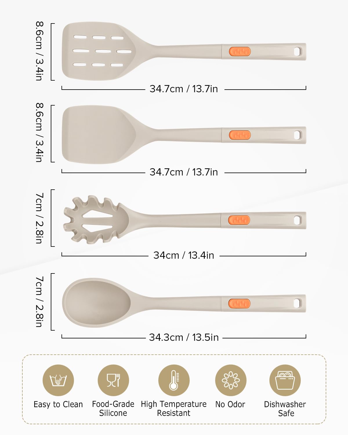 Silicone Cooking Spatulas and Spaghetti Spoons, 4 Pack Heat Resistant Full Silicone Cooking Utensils Set, Non Stick Large Kitchen Silicone Spatula Spoons for Cooking, Mixing, Serving, Draining