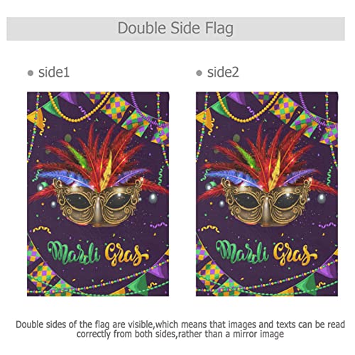 Kcldeci Happy Mardi Gras Mask Welcome Garden Flag 12x18 Inch Fleur De Lis Carnival Yard Flags Large Vertical Double Sided House Flag Holiday Decorative Flags for Yard Farmhouse