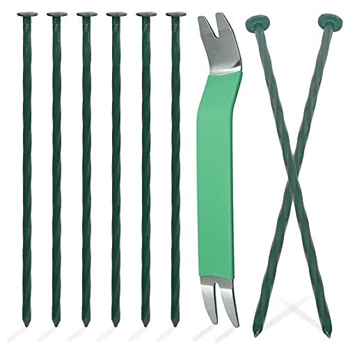 Bakulyor 50 Pack Metal Landscape Stakes, 8 Inch Artificial Turf Nails, 6 Gauge Large Landscaping Spikes, Green Edging Anchoring Staple for Garden Ground Grass Lawn Paver Timber Border Weed Barrier -8"