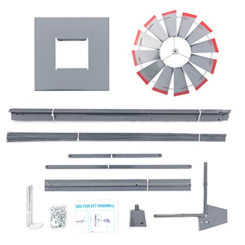 HAHASOLE 8ft Garden Windmill, Heavy Duty Durable Metal Weather Vane for Backyard, Ornamental Windmill for Yard Weather Resistant (Gray, 8FT)
