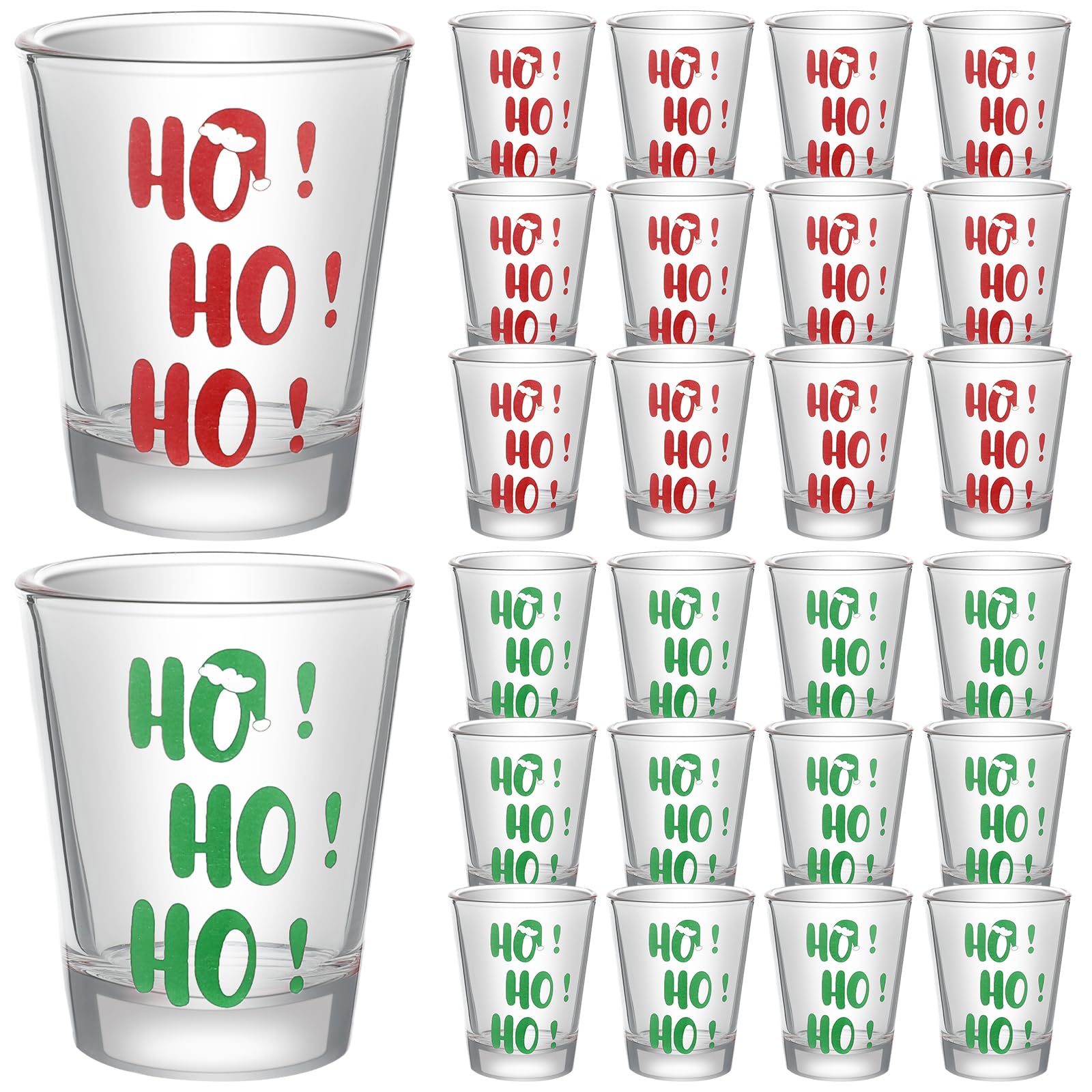 Sliner 24 Pcs Christmas Shot Glasses 2 oz Holiday Glass Cups with Ho Ho Ho Print Mini Christmas Glasses Drinkware Bulk for Drinking Liquor Vodka Whiskey Party Supplies Gifts Table Decoration