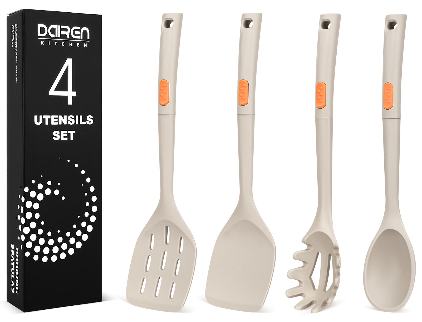 Silicone Cooking Spatulas and Spaghetti Spoons, 4 Pack Heat Resistant Full Silicone Cooking Utensils Set, Non Stick Large Kitchen Silicone Spatula Spoons for Cooking, Mixing, Serving, Draining