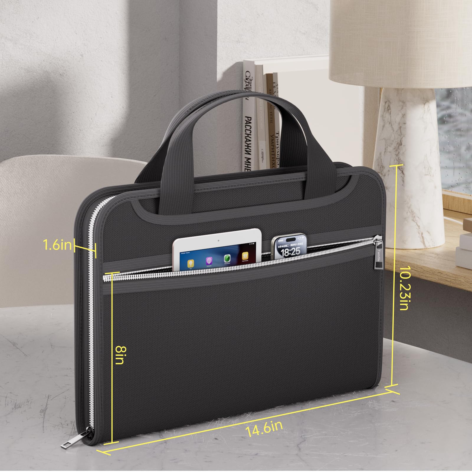 Tamfile Fireproof Accordion File Organizer with Handle, 13 Pocket Transparent Expanding File Folder with Zipper & Labels, File Folder with Multi-Pockets Paper Organizer Folder for Letter A4 Files