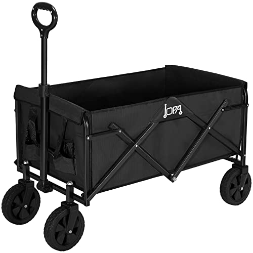 Heavy Duty Collapsible Wagon Foldable Garden Cart Utility Pull Push Beach Wagon for Sand with Wheels All Terrain Shopping Cart,Black