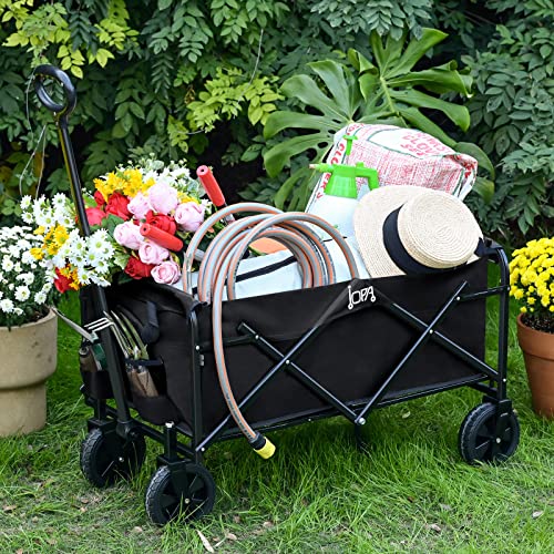 Heavy Duty Collapsible Wagon Foldable Garden Cart Utility Pull Push Beach Wagon for Sand with Wheels All Terrain Shopping Cart,Black