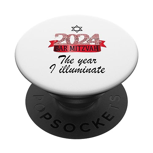 2024 Bar Mitzvah Quote Festive White Red Decor PopSockets Standard PopGrip
