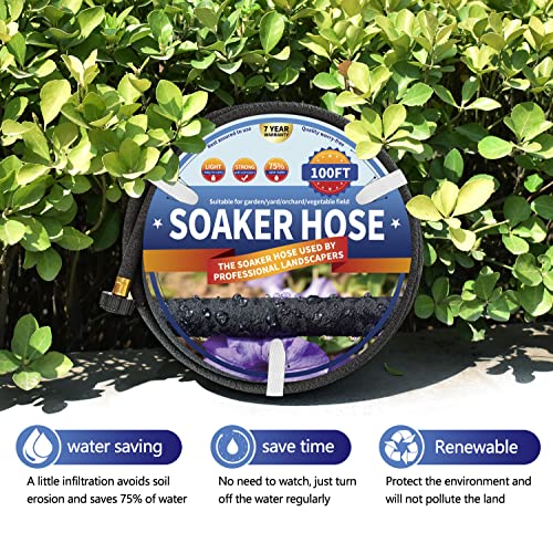 Soaker Hose 100 FT for Garden Beds, 1/2ββ Diameter Heavy Duty Soaker Hoses 100 FT for Garden Beds To Save 70% Water, 100 FT Drip Soaker Hose for Vegetable Beds (100 FEET)