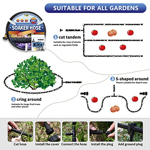 Soaker Hose 100 FT for Garden Beds, 1/2ββ Diameter Heavy Duty Soaker Hoses 100 FT for Garden Beds To Save 70% Water, 100 FT Drip Soaker Hose for Vegetable Beds (100 FEET)
