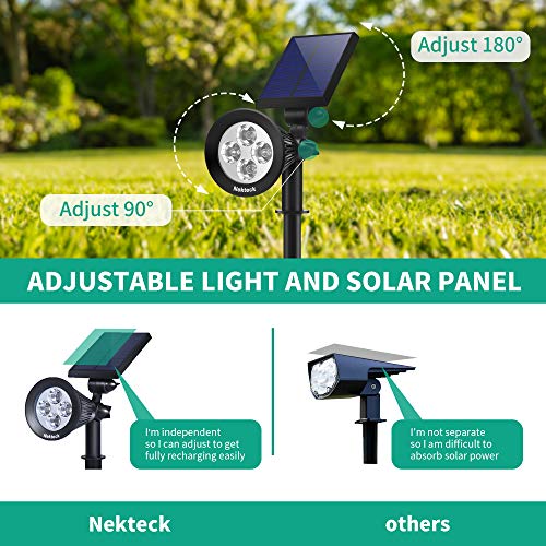 Nekteck Solar Lights, 2-in-1 Solar Spot Lights Outdoor, Waterproof Solar Powered Landscape Spotlights, Bright and Dark Sensing, Auto On/Off for Yard, Pathway, Garden, Driveway (2 Pack, White)