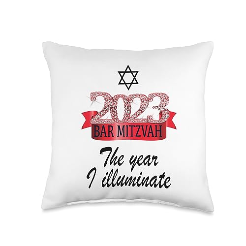 2023 Bar Mitzvah Gifts & Decorations For Boys 2023 Bar Mitzvah Quote Festive White Red Decor Throw Pillow, 16x16, Multicolor