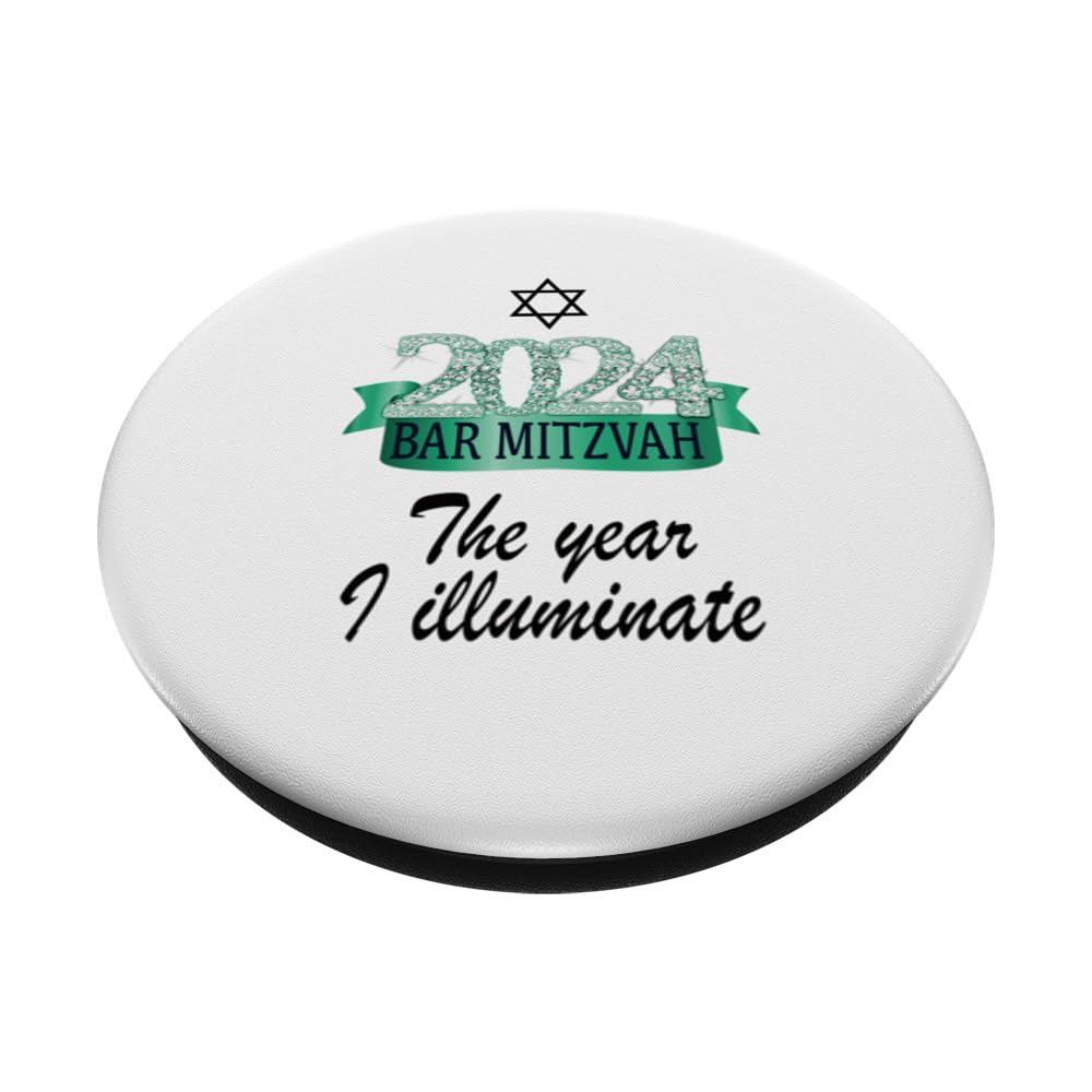 2024 Bar Mitzvah Quote Festive White Turquoise Decor PopSockets Standard PopGrip
