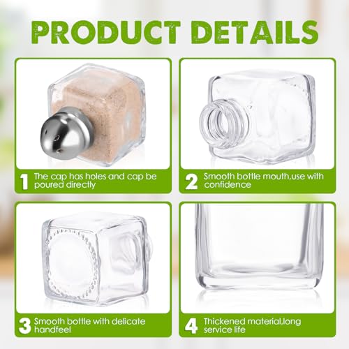 Maxcheck 150 Pcs Salt Pepper Shakers 0.5 oz Glass Spices Shaker with Sliver Tone Tops Clear Baking Soda Shaker Glass Spice Bottle for Wedding Party Restaurant Kitchen Travel Home (Cube)