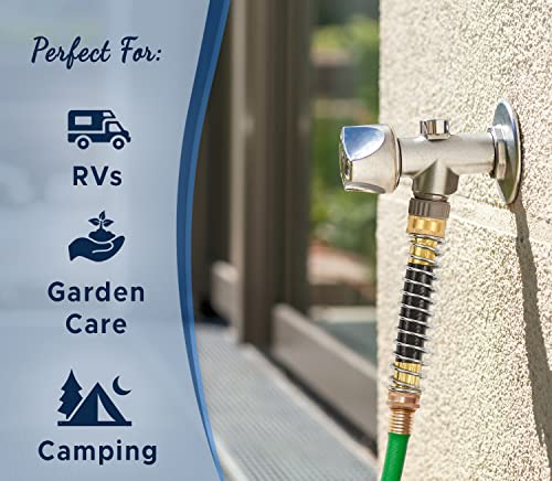 Morvat Brass Garden Hose Kink Protector, Hose Extension, Water Hose Adapter, Outdoor Faucet Extender, Standard 3/4'' Threading, 2 Pack, Includes 4 Rubber Washers and Tape