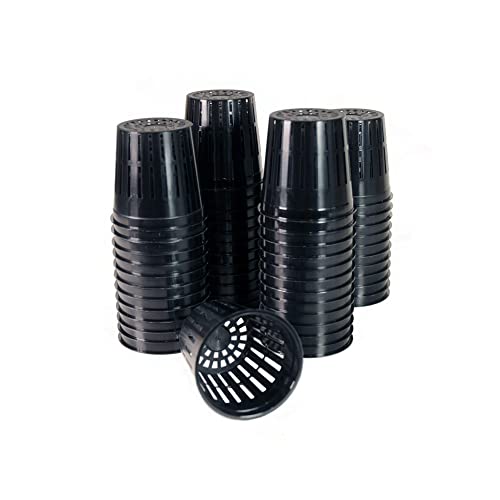 xGarden - Lightweight Economy Net Pots - Thin Lip & Slotted Sides - for Hydroponics & Aquaponics - UV Resistant & BPA Free Plastic - Indoor or Outdoor Growing - Black 2" Round Mesh Pot Cups - 50 Pack