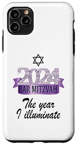 iPhone 11 Pro Max 2024 Bar Mitzvah Quote Festive White Purple Decor Case