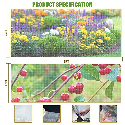 SATOCVAY Insect Bird Barrier Netting, 6 PCS Netting for Garden Protection with Drawstring, Plant and Fruit Tree Netting Barrier Bags, Durable Plant Cover for Plant, Fruit, Flower, Vegetable