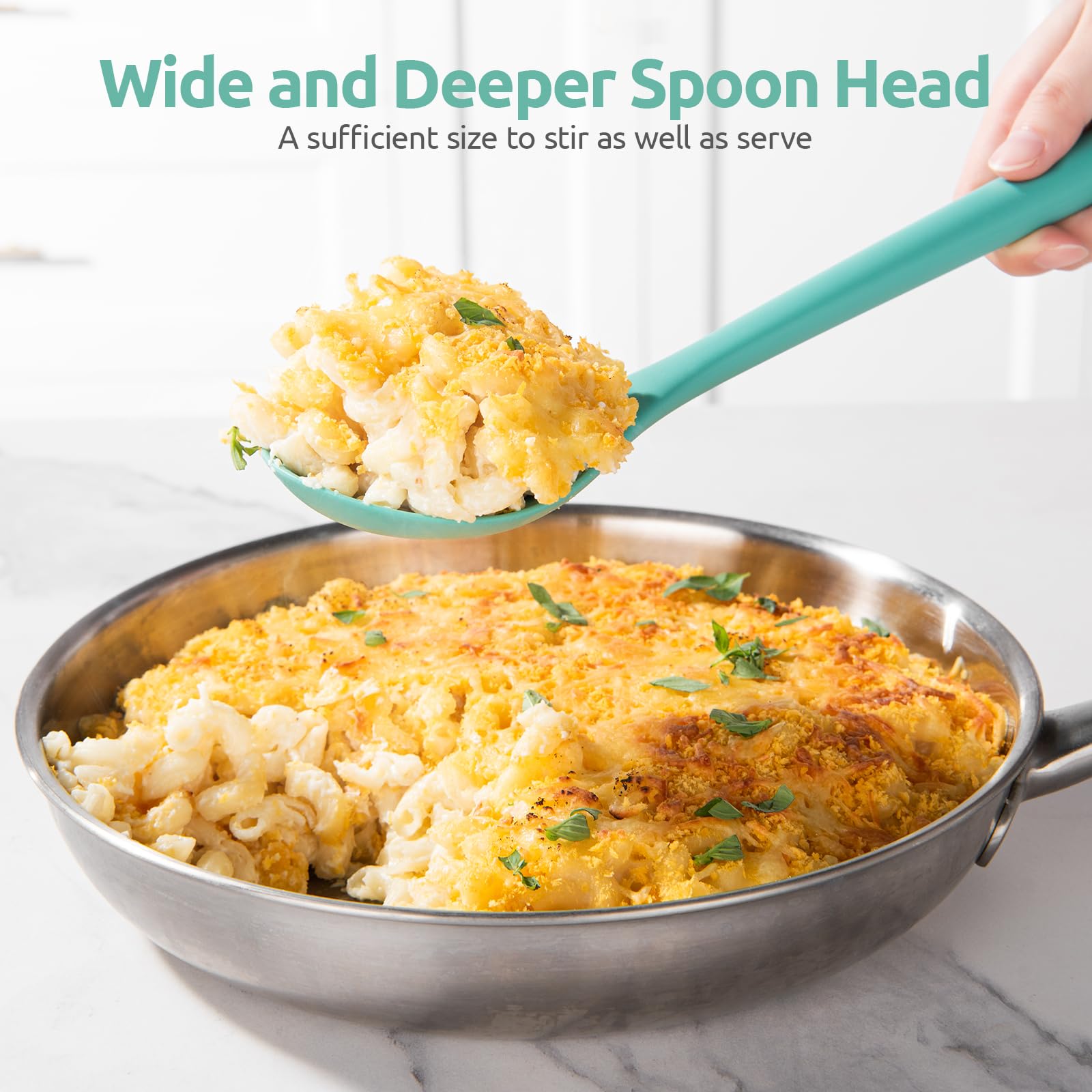 13.3" Slotted Cooking Spoon: U-Taste 600ºF Heat Resistant Kitchen Mixing Spoon, Food Grade Nonstick Long and Large Rubber Soup Utensil for Serving, Stirring, Basting, for Pot Cookware (Aqua Sky)